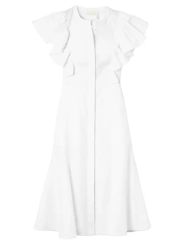 Chloé Net Sustain Ruffled Pleated Recycled Cotton-poplin Midi Dress - White