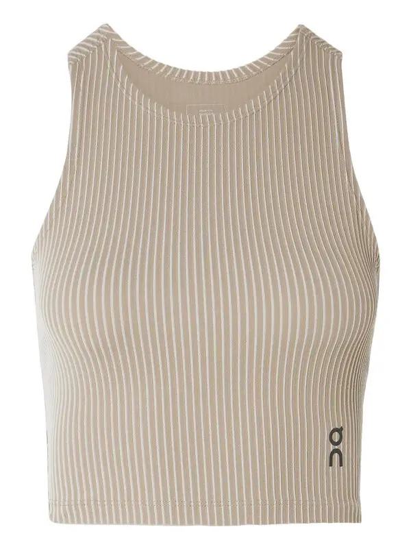 On All-day Cropped Striped Ribbed Stretch Recycled Tank - Neutrals