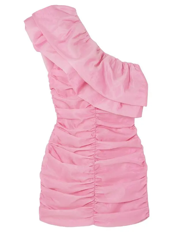 ROTATE BY BIRGER CHRISTENSEN Net Sustain Tabbina One-shoulder Ruffled Organza Mini Dress - Pink