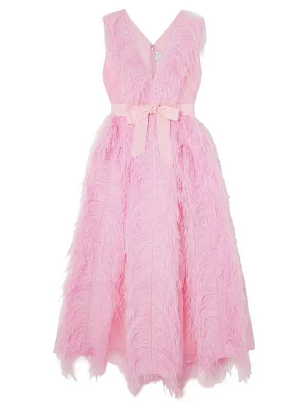 Huishan Zhang Irina Feather-embellished Silk-organza Gown - Pink