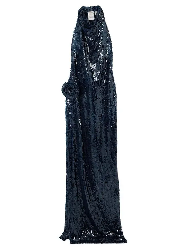 Magda Butrym Appliquéd Sequined Tulle Halterneck Maxi Dress - Blue