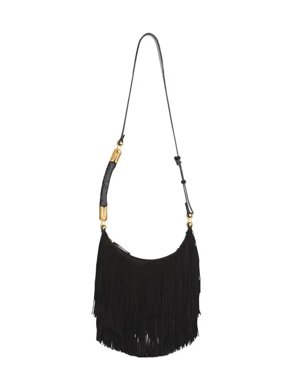 Balmain Bène Hobo Fringed Suede Bag - Black