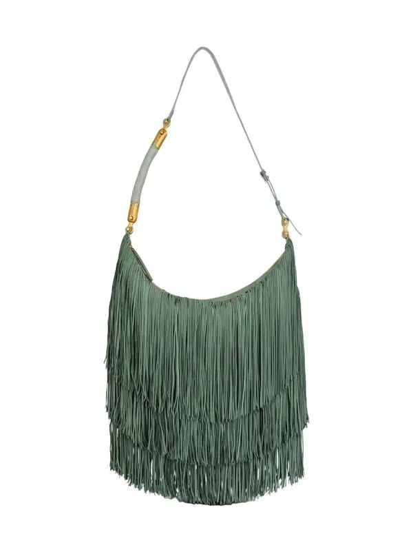 Balmain Large Fringed Suede Hobo Bag - Green