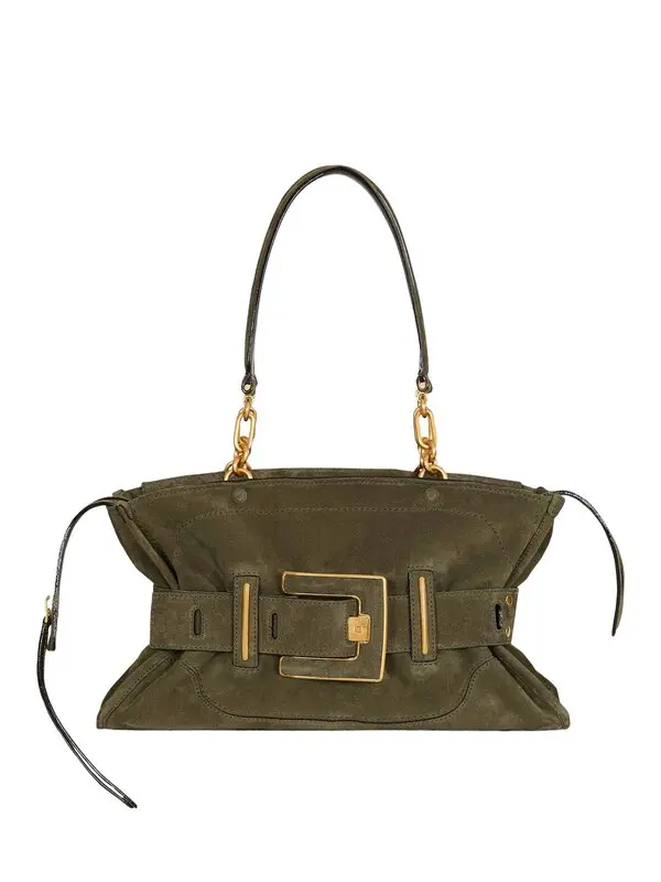 Balmain Anthem Suede Leather Bag - Green