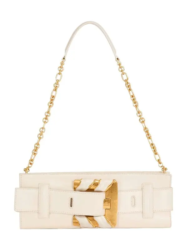 Balmain Anthem Lambskin And Enamel Clutch - Beige