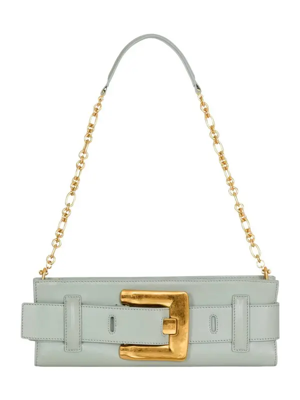Balmain Anthem Calfskin Leather Clutch - Green