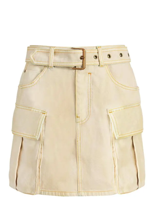 Balmain Denim Mini Skirt With Belt - Beige