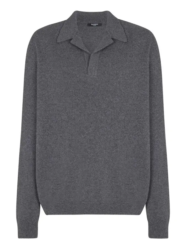 Balmain Long-sleeved Polo Shirt In Eco-cashmere - Grey