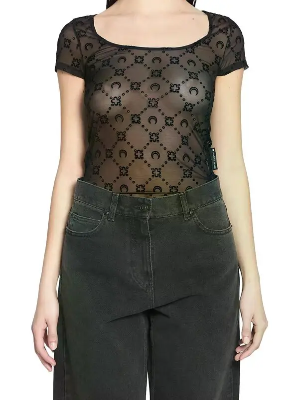 MARINE SERRE Monogram Mesh Top - Black