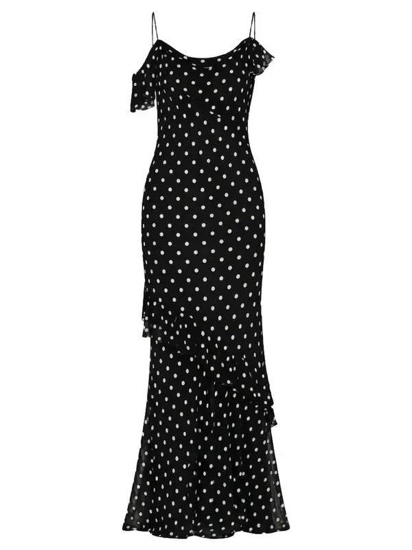 SELF-PORTRAIT Georgette Polka Dot Ruffled Maxi Dress - Black