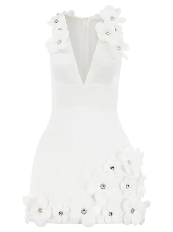 BRONX AND BRONCO Estelle Floral Appliqué Mini Dress - White