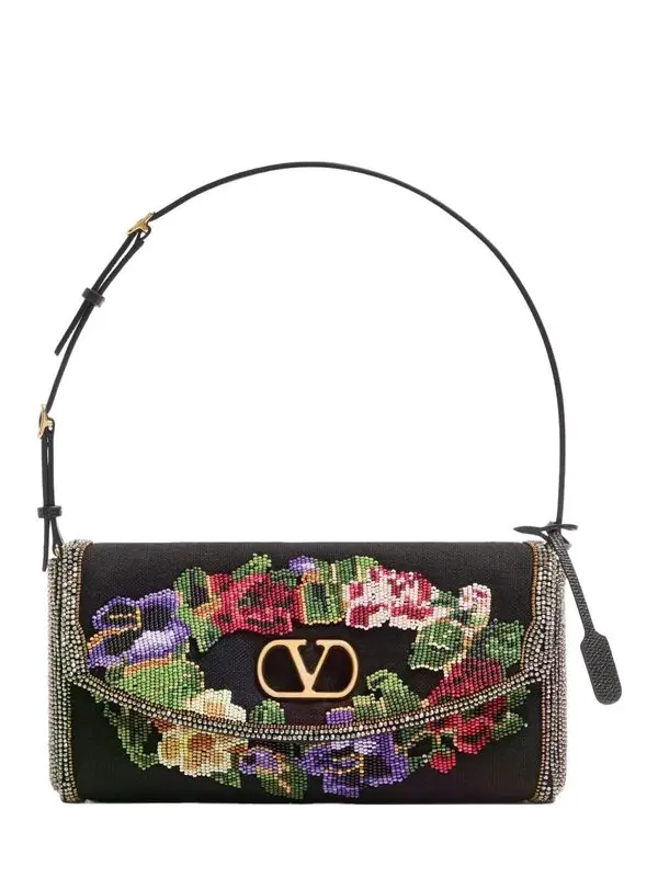 Valentino Garavani Devain Small Embroidered Shoulder Bag - Black