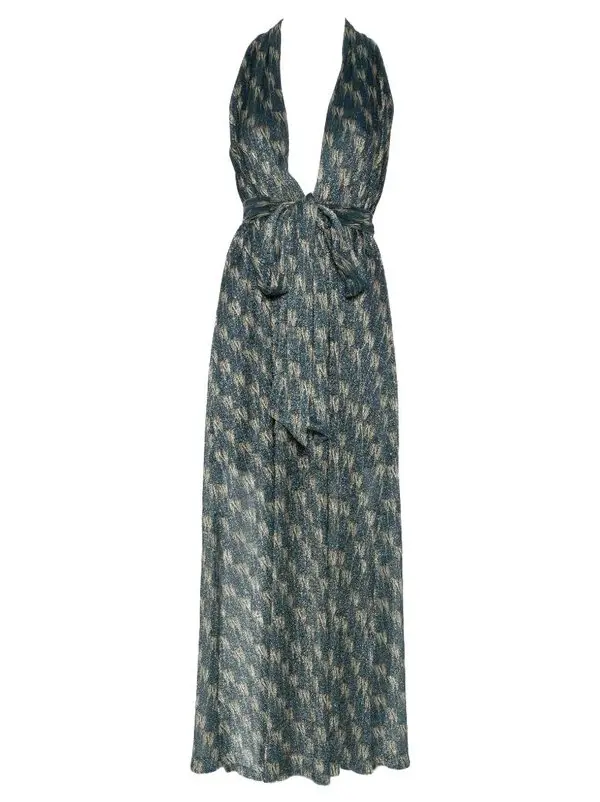 SIYU Printed V-neck Maxi Dress - Blue