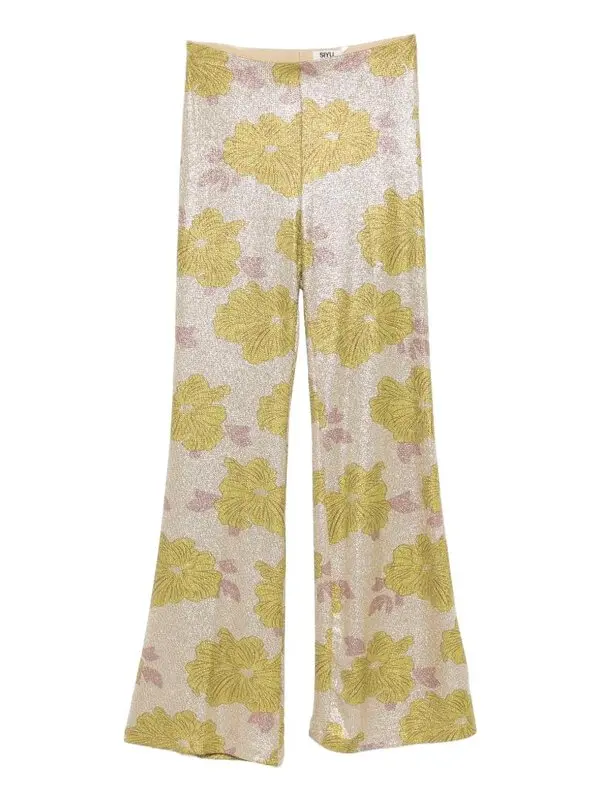 SIYU Tallis Floral Print Flared Trousers - Green