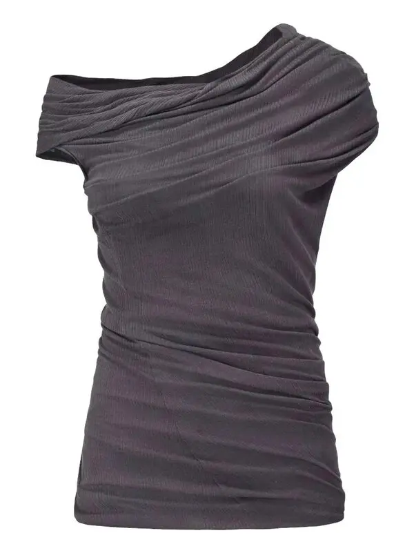 OUDE WAAG Shoulder-wrap Thread Top - Grey