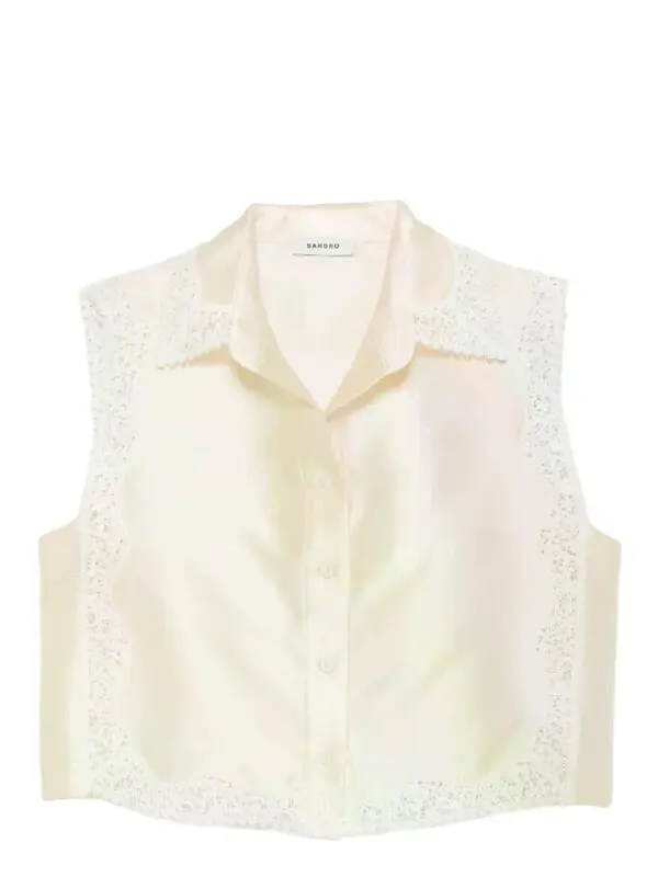 Sandro Sleeveless Cropped Lace-trimmed Shirt - Neutrals