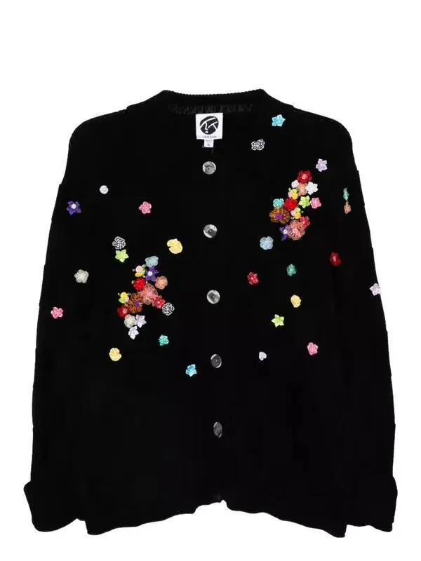 YANYAN Floral-embellished Check Cardigan - Black