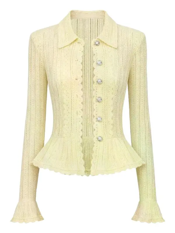 SELF-PORTRAIT Pointelle Knit Cardigan - Yellow