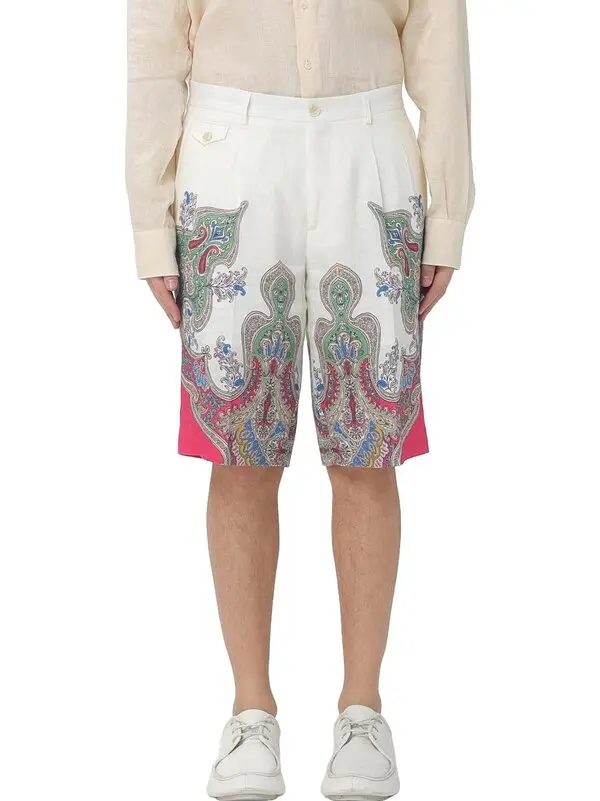 Etro Tailored Linen Shorts With Paisley Print - White