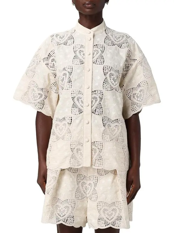 Zimmermann Short Sleeve Crochet Shirt - Cream
