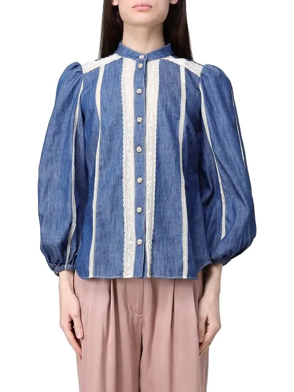 Zimmermann Striped Lace Detail Shirt - Blue