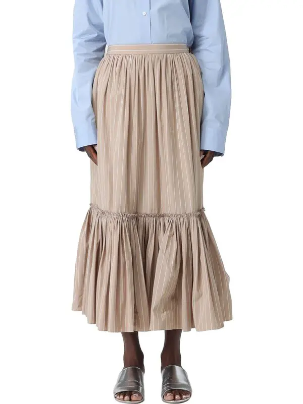 JIL SANDER Striped Cotton Midi Skirt - Beige