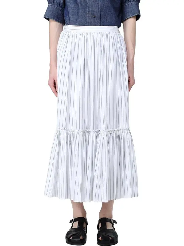 JIL SANDER Striped Cotton Midi Skirt - White