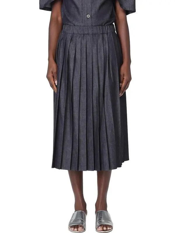 JIL SANDER Pleated Denim Midi Skirt - Grey