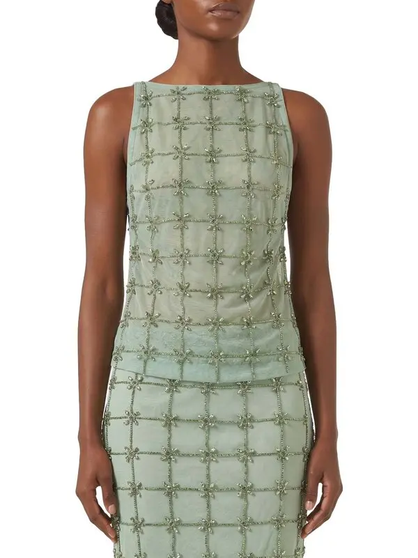 Pinko Embellished Mesh Top - Green