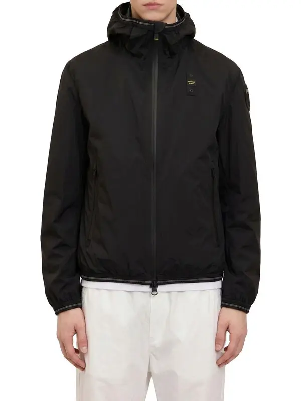 BLAUER. Nylon Windbreaker Jacket With Hood - Black