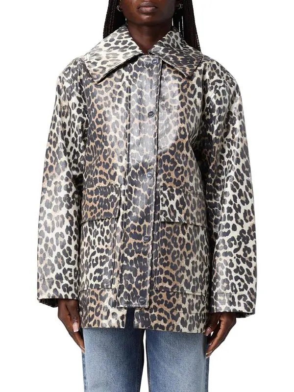 GANNI Animal Print Waxed Cotton Canvas Jacket - Milk