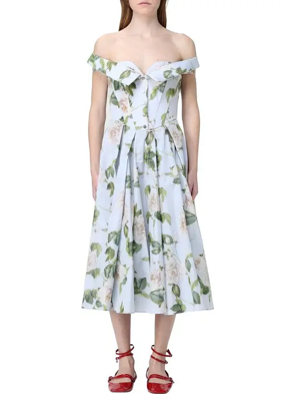 Antonio Marras Floral Print Off-the-shoulder Midi Dress - Gnawed Blue
