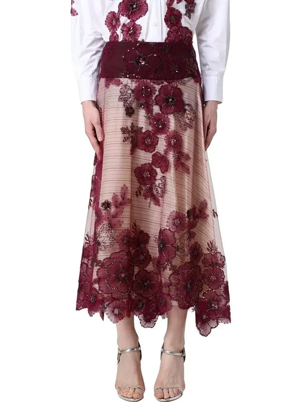 Antonio Marras Floral Appliqué Skirt - Burgundy