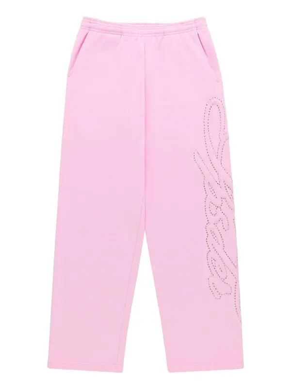SP5DER Rhinestone Script Wide-leg Sweatpants - Pink