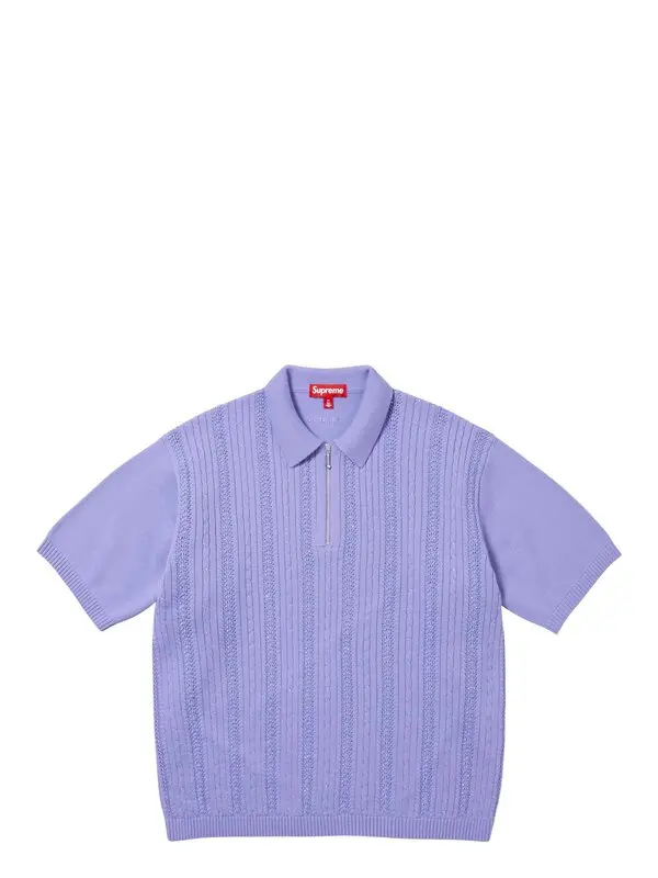 Supreme Beaded Zip Short-sleeve Polo Sweater - Purple