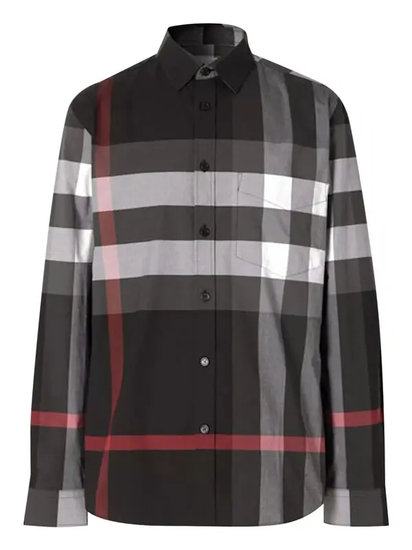 Burberry Check Stretch Cotton Poplin Shirt - Black
