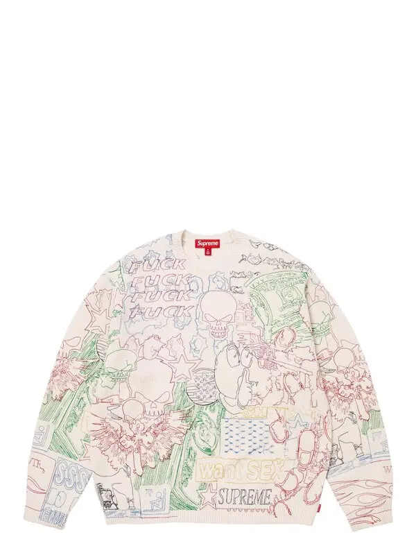 Supreme Collage Embroidered Sweater - White