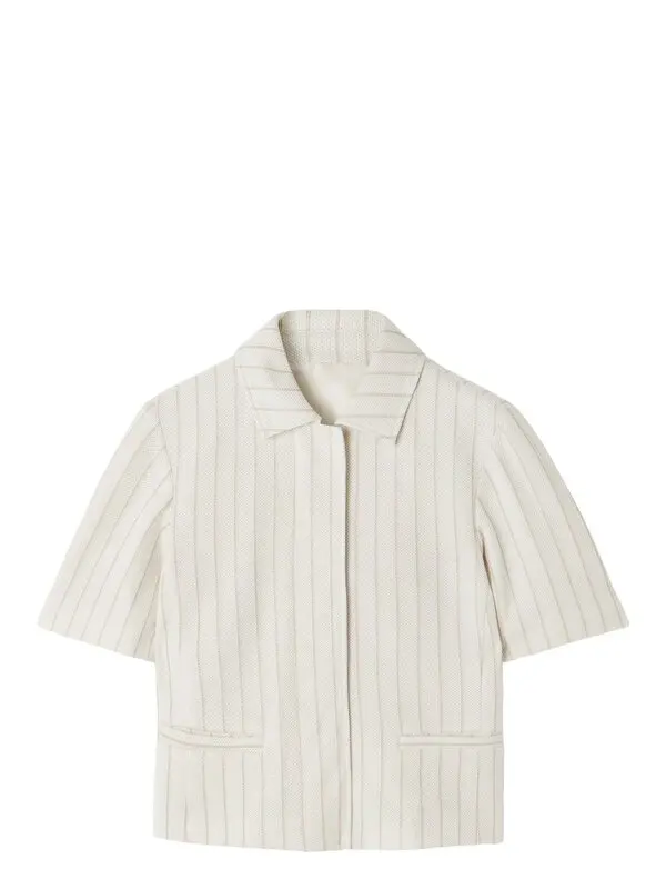 Max Mara Cropped Striped Cotton-piqué Jacket - White