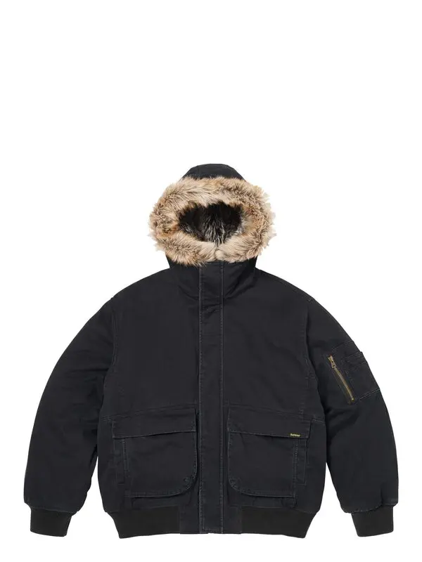 Supreme Reversible Faux Fur Hooded Work Jacket - Black