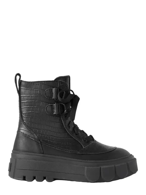 Sorel Caribou Croc-effect Leather Ankle Boots - Black
