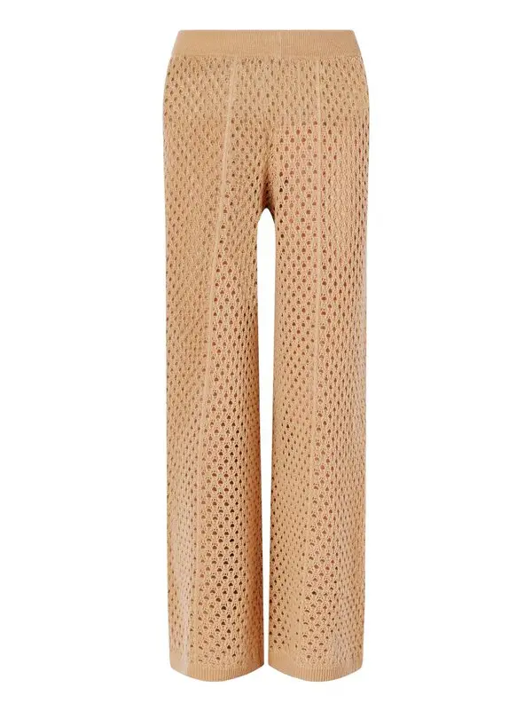 ALLUDE Crochet-knit Wool And Cashmere-blend Wide-leg Pants - Brown