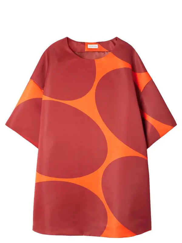 Dries Van Noten Oversized Printed Taffeta Mini Dress - Orange