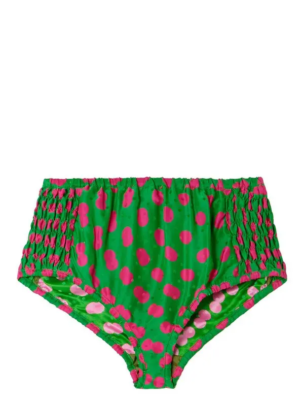 Dries Van Noten Gathered Polka-dot Satin-jacquard Shorts - Green