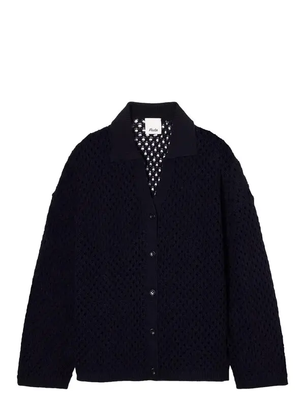 ALLUDE Open-knit Wool And Cashmere-blend Overshirt - Black