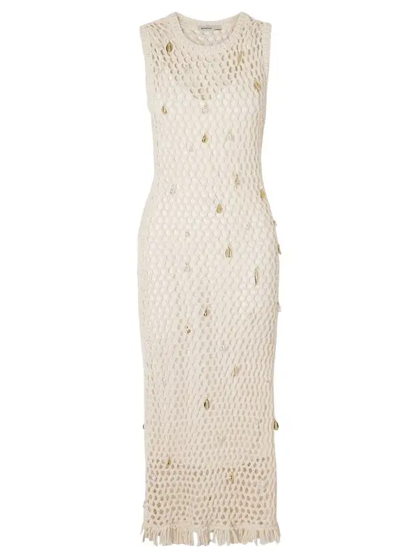 Simkhai Coralia Embellished Open-knit Midi Dress - Neutrals