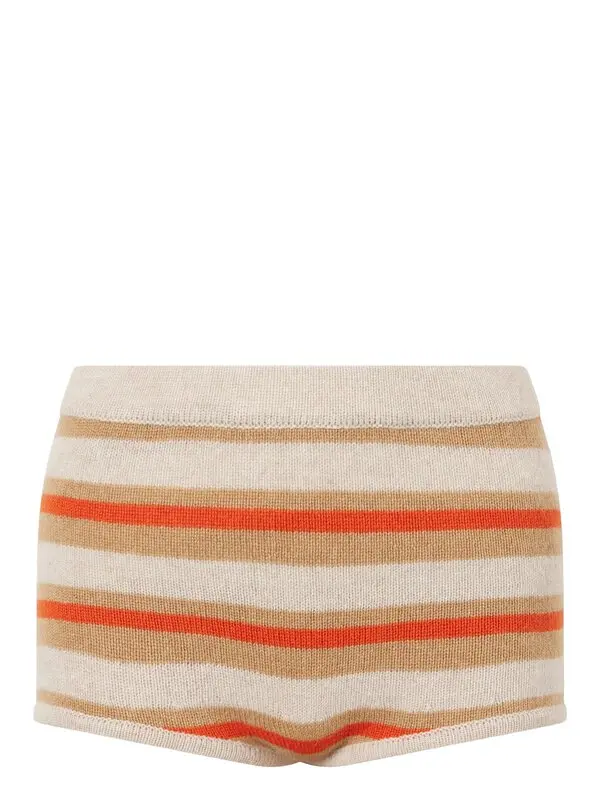 THE ELDER STATESMAN Hallie Striped Cashmere Shorts - Orange