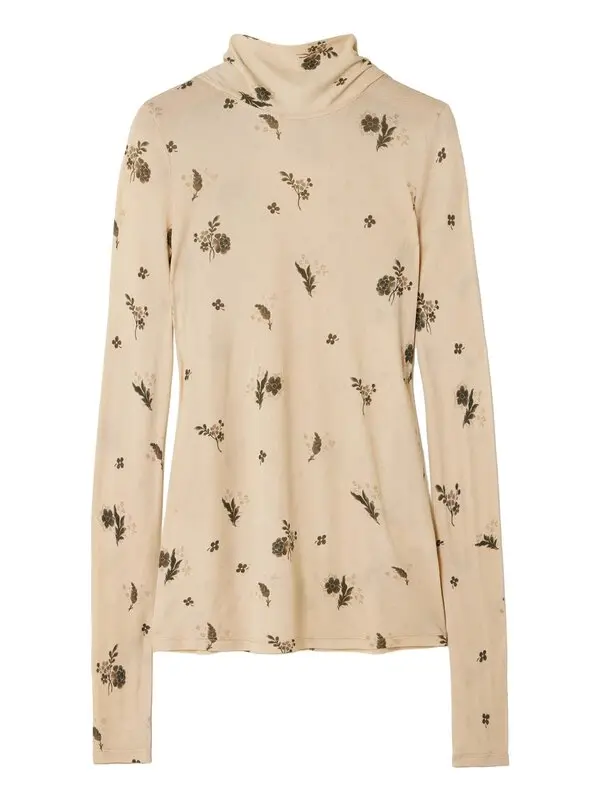 TOTEME Floral-print Jersey Top With Tie Detail - Neutrals
