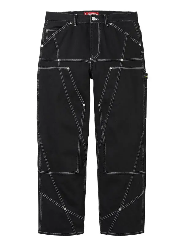 Supreme Contrast Stitch Double Knee Painter Jean - Black