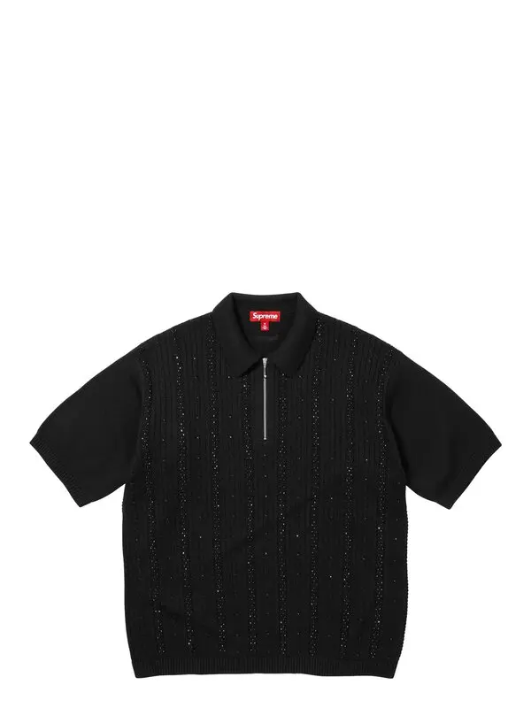 Supreme Beaded Zip Polo Sweater - Black