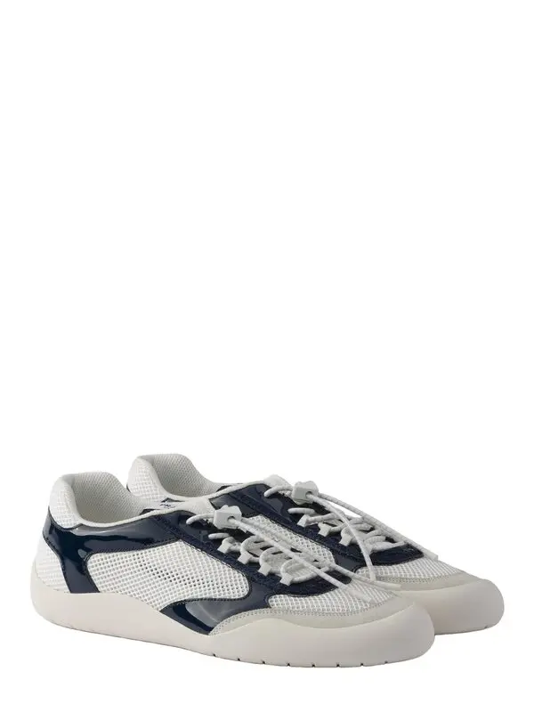 Prada Speedrock Patent Leather And Mesh Sneakers - Blue